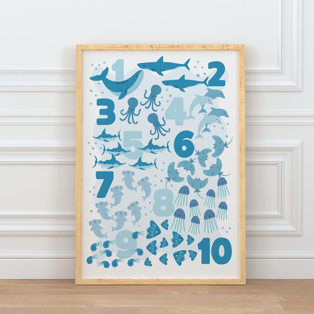 Underwater Animal Numbers Poster: Ocean-themed Educational Wall Art for ...