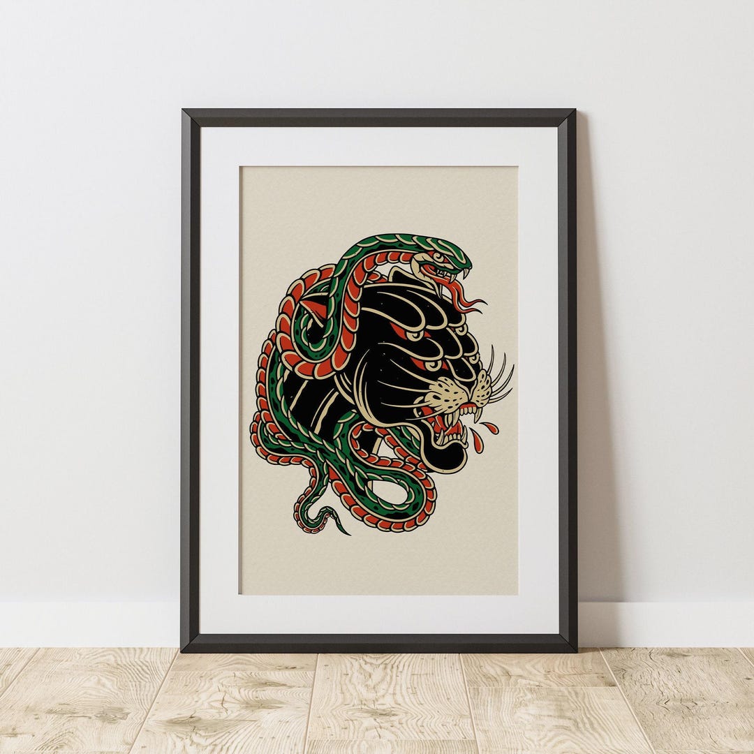 Traditional Tattoo - Panther Poster: Tattoo Flash Sheet Art Poster ...