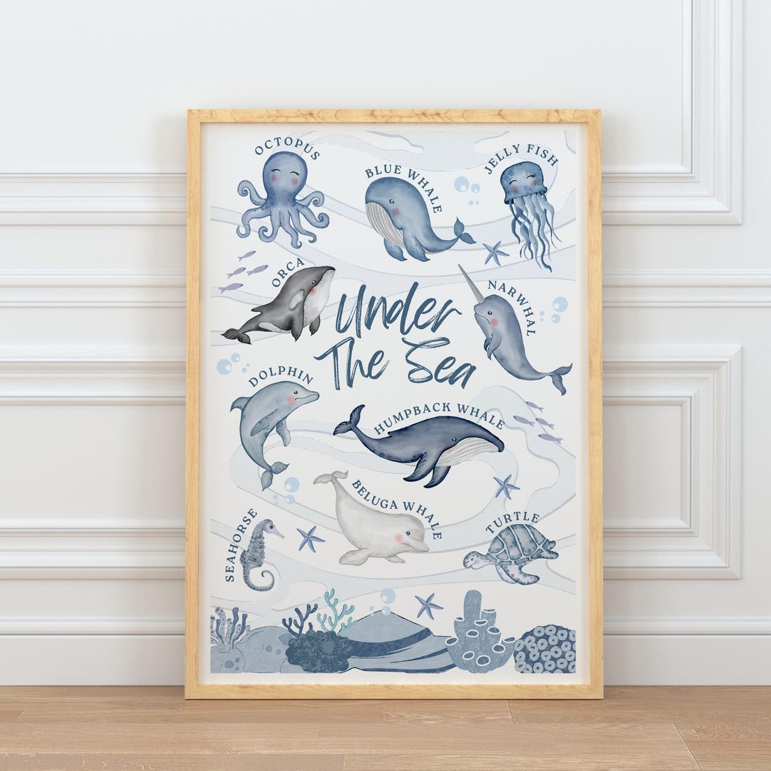 Under the Sea Animal Poster: Watercolor Ocean-themed Educational Wall ...