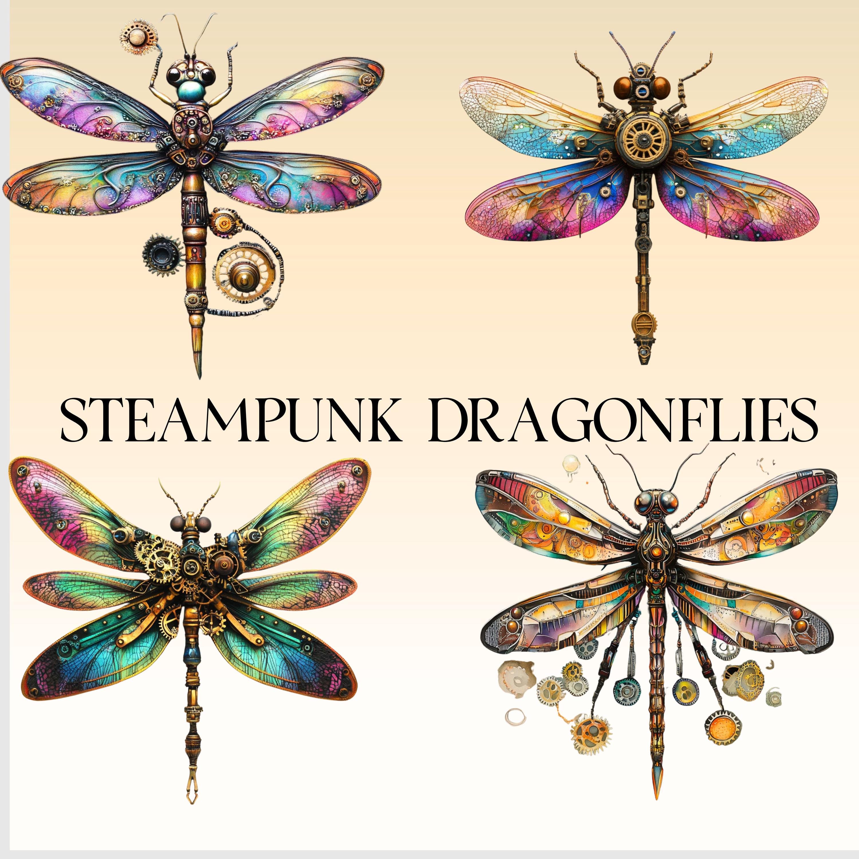 Steampunk Dragonflies Clipart Transparent PNG Junk Journal Dragonfly Ephemera Mechanical Clip ...
