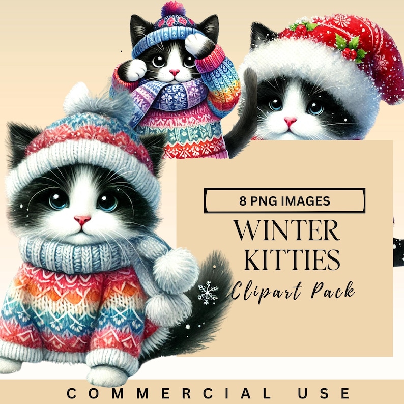 Christmas Winter Kitten Clipart Bundle Cute Christmas Cats Clipart ...