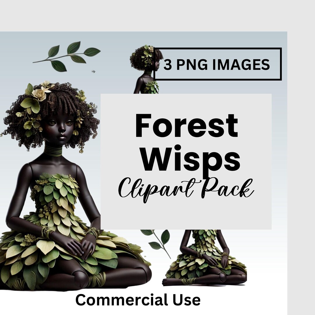 Black Woodland Fairy Clipart Magical Forest Wisps Digital Watercolor ...