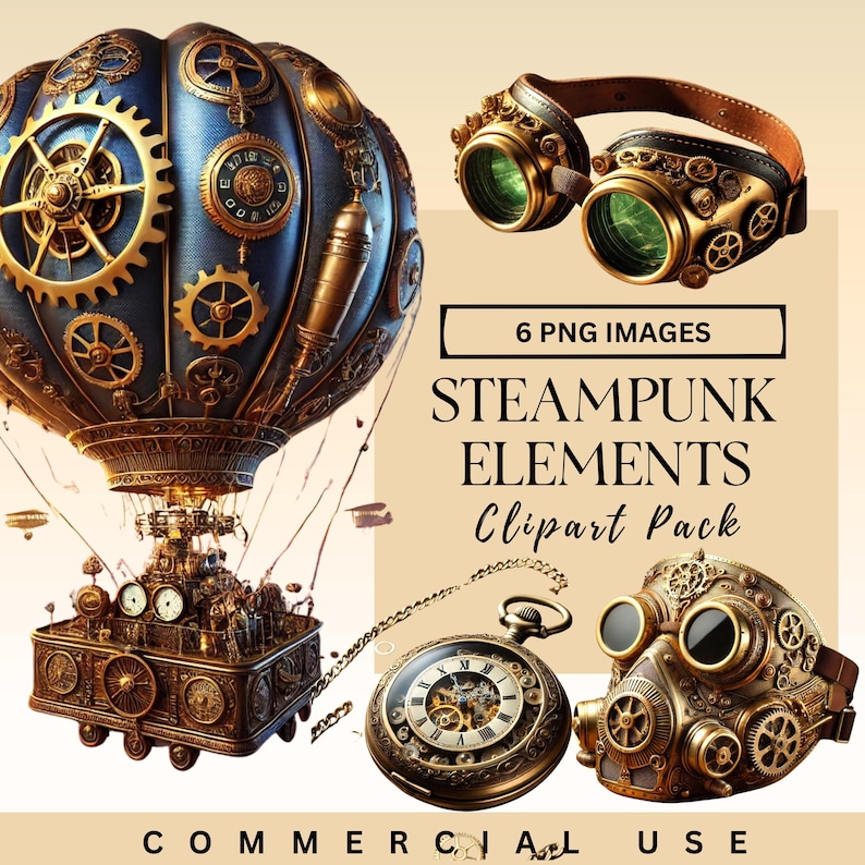 Steampunk Elements Clipart Bundle Steampunk PNG Transparent Background PNG Planner Instant ...