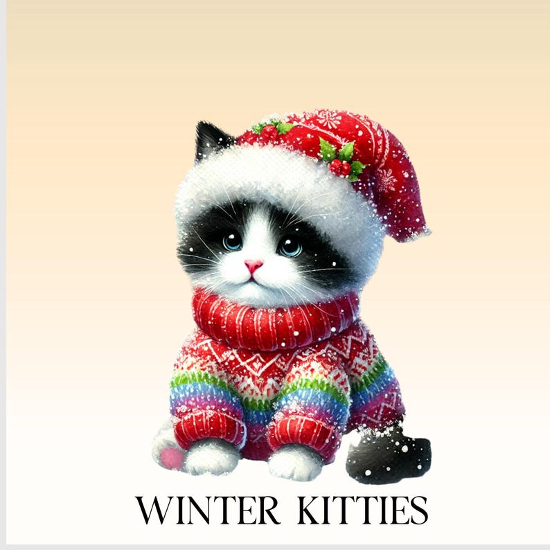 Christmas Winter Kitten Clipart Bundle Cute Christmas Cats Clipart ...