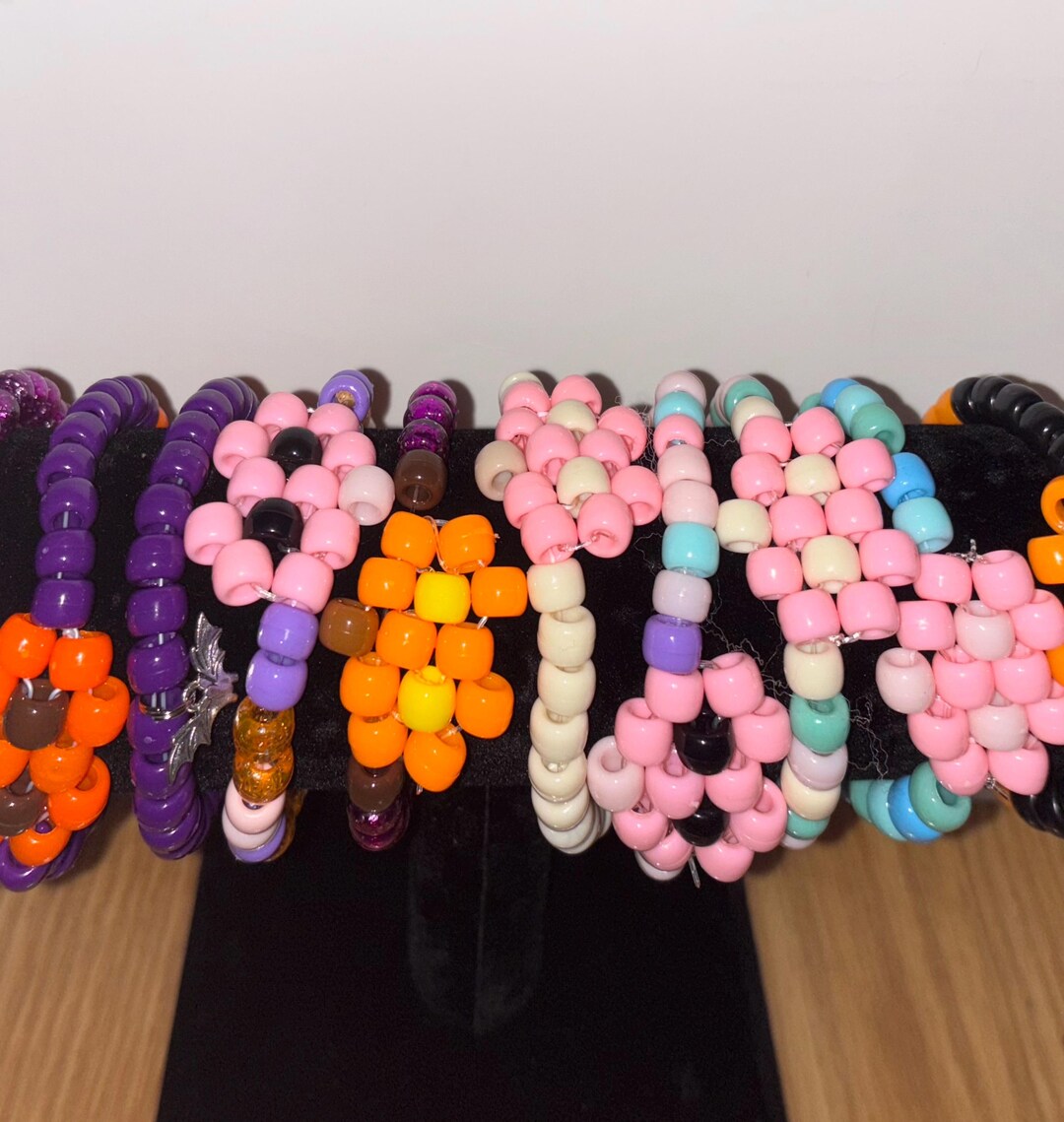 Handmade Kandi Pumpkin Pastrl Halloween Colorful Beaded Bracelets for ...