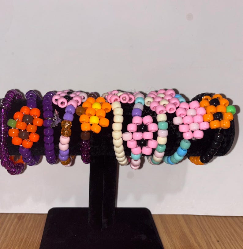 Handmade Kandi Pumpkin Pastrl Halloween Colorful Beaded Bracelets for ...