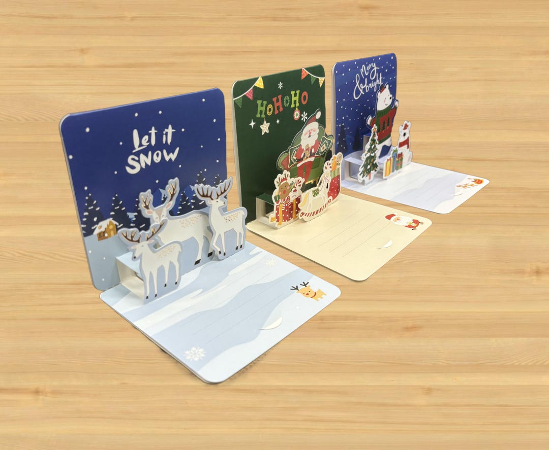 3D Pop-up Christmas Card: Santa, Reindeer & Polar Bear - Etsy