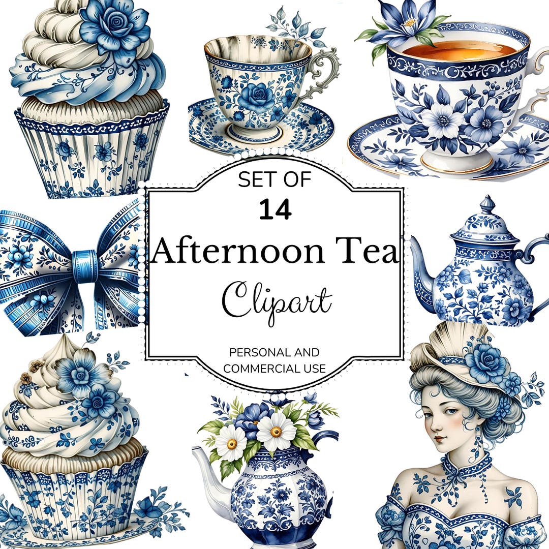 14 Afternoon Tea Clipart, Floral Tea Set, Printable Watercolor Clipart ...