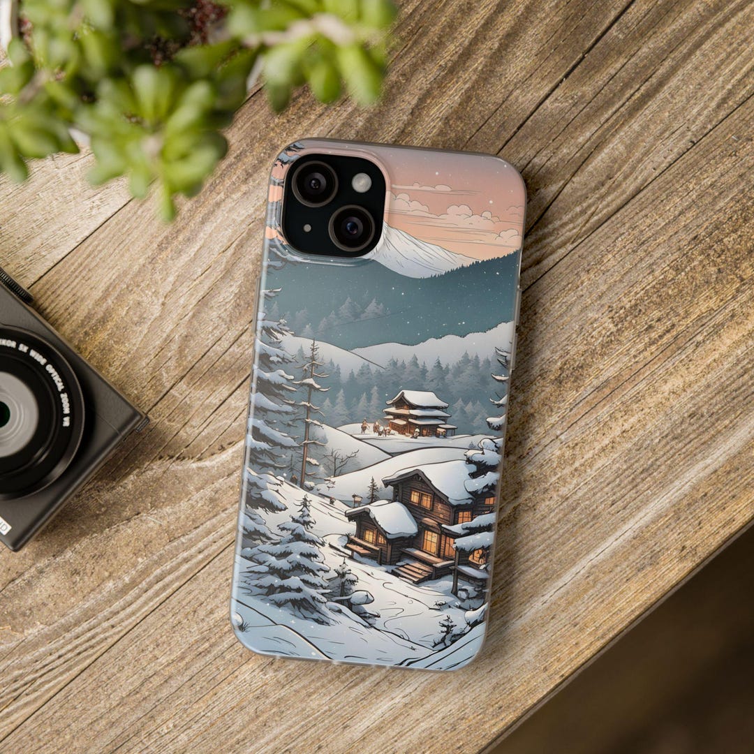 Anime Scenery Phone Cases, Cozy Log Cabin in Winter Phone Cover ...