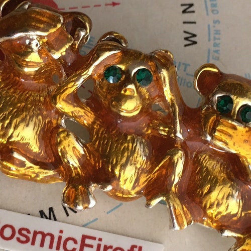 Brass Monkeys Pin Brooch Speak See Hear No Evil Monkey - Etsy