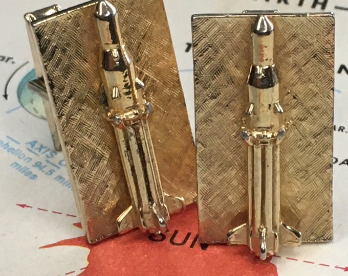 Vintage Space Rocket Cufflinks Gold Tone Rectangular 1960's - Etsy