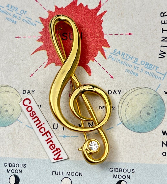 Vintage Treble Clef Music Note Pin Brooch Musical Ban… - Gem