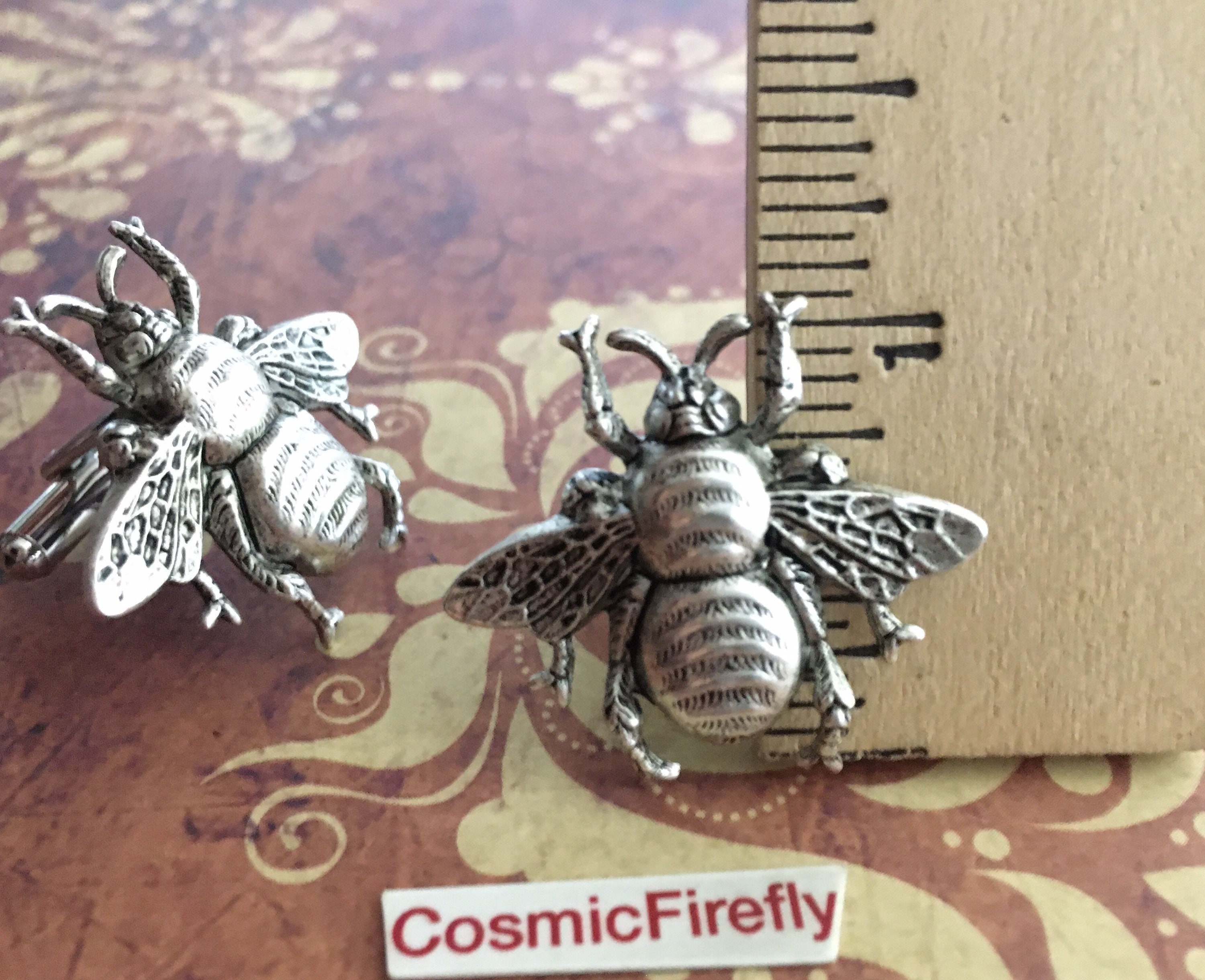 LARGE Bee Cufflinks Antiqued Silver Bees BIG & BOLD Vintage Style ...