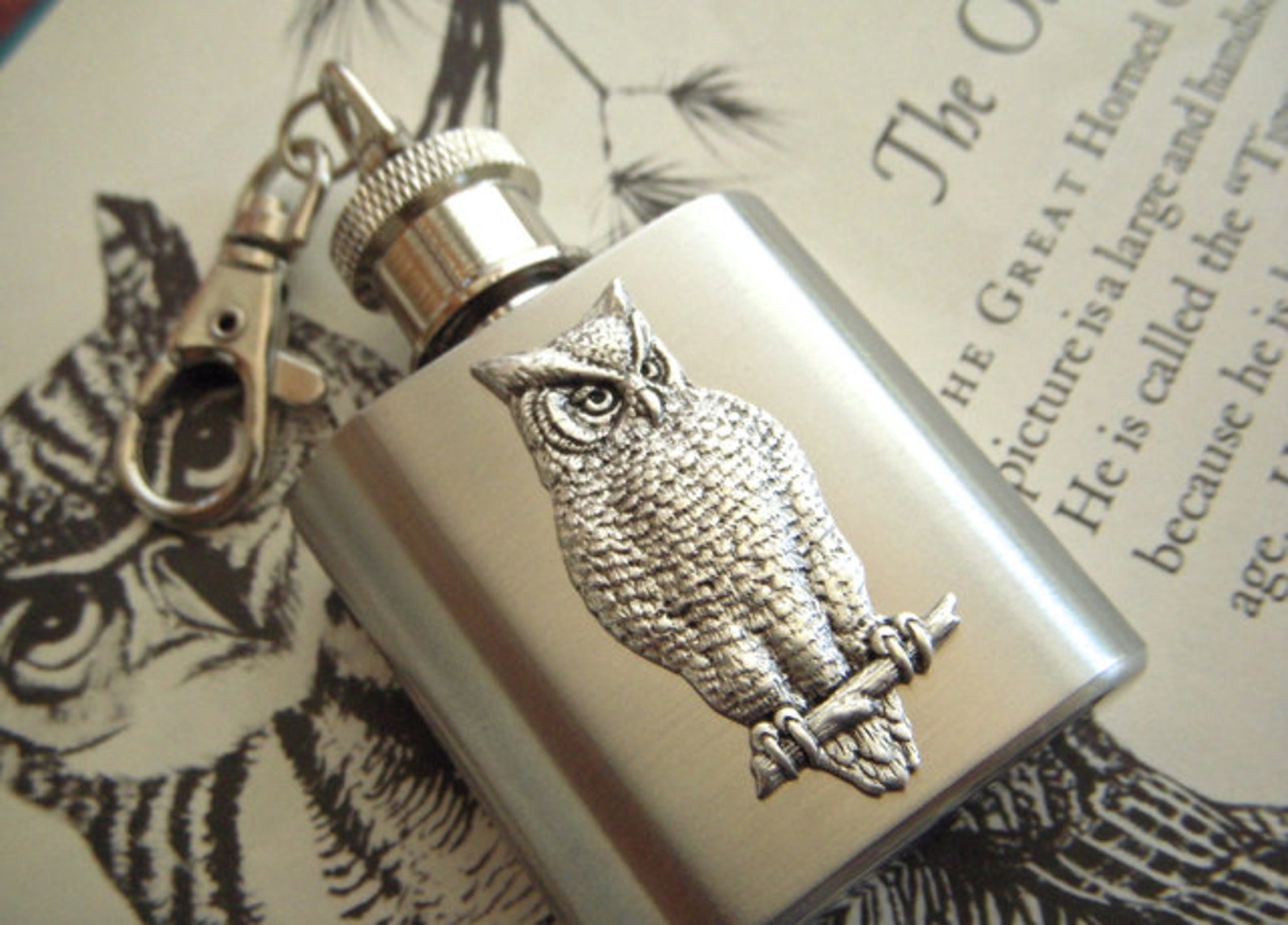 Mini Flask Keychain Silver Owl on 1 Oz Miniature Size Owl | Etsy