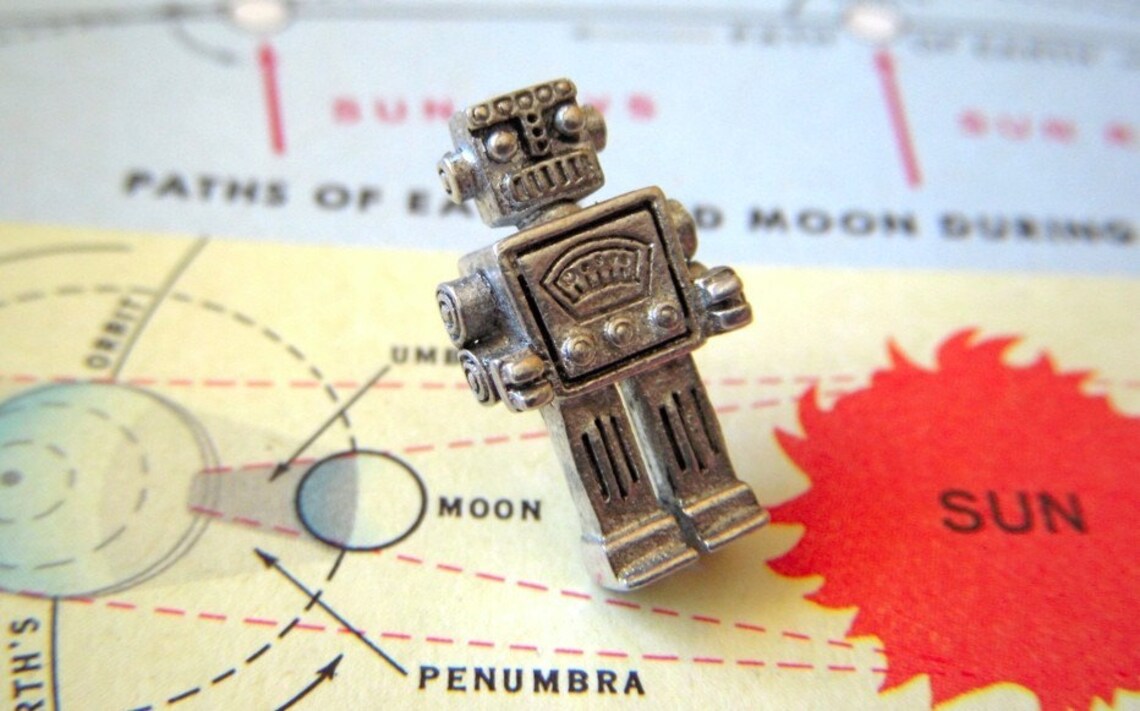 Robot Tie Tack Silver Plated Men's Accessories & Gifts | Etsy