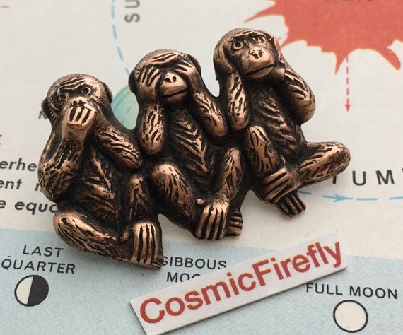 Copper Monkeys Pin Brooch Steampunk Pin Steampunk Brooch Speak | Etsy
