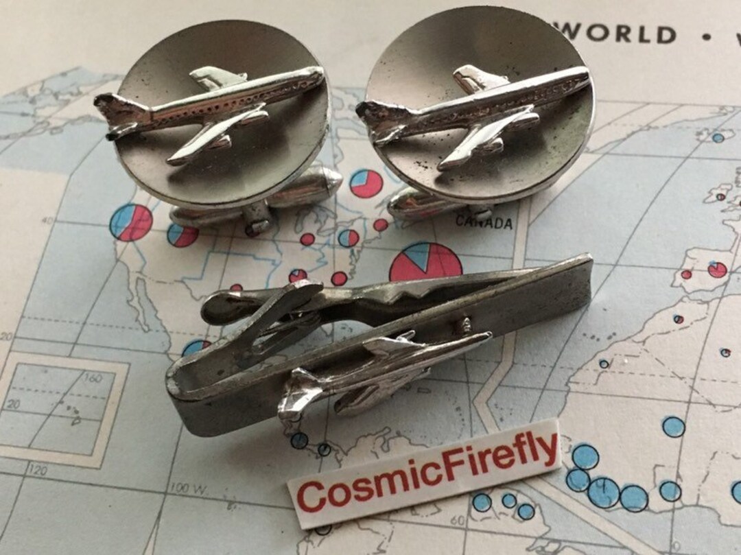 1950's Mid Century Vintage Jet Airplane Cufflinks Jet Plane Tie Bar ...