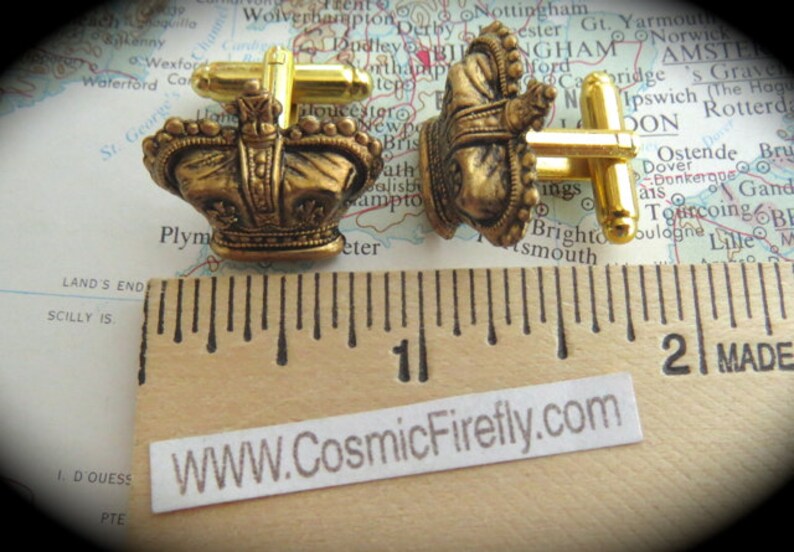 Royal Crown Cufflinks Antiqued Brass Cufflinks Vintage | Etsy