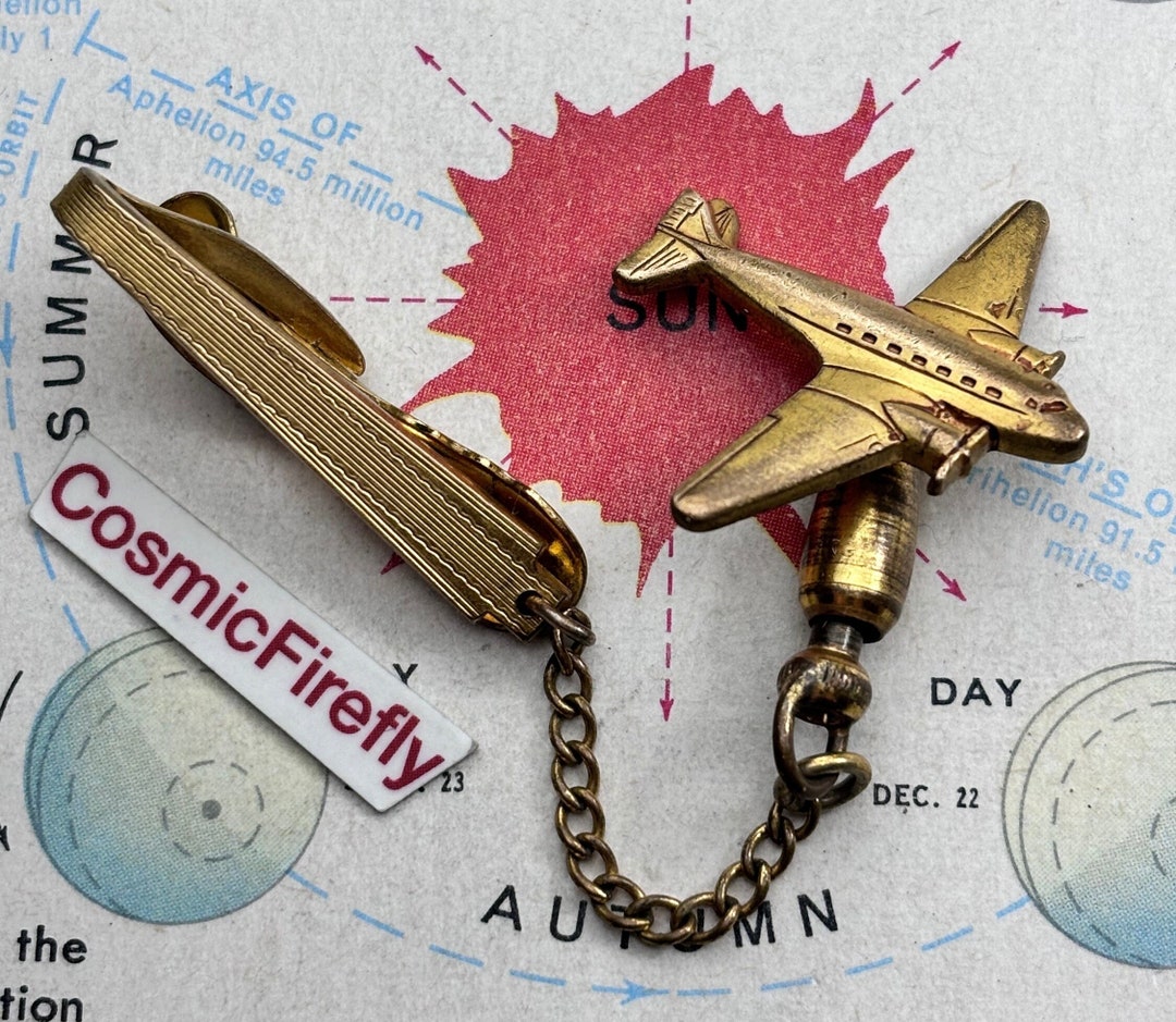 1940's Vintage Airplane Tie Clip Chain DC3 Plane Tie Bar Clip HICKOK ...
