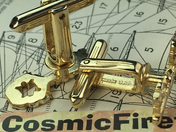 1950's MCM Vintage Antique Gold Key Cufflinks Steampu… - Gem
