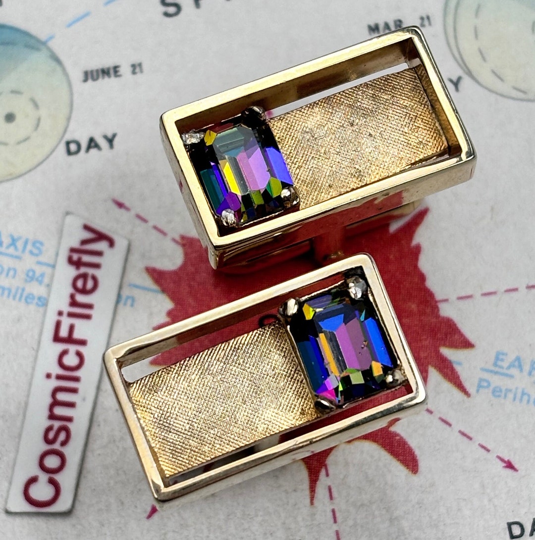 Mid Century Vintage Atomic MCM Cufflinks Glass Stone Rectangular SWANK ...