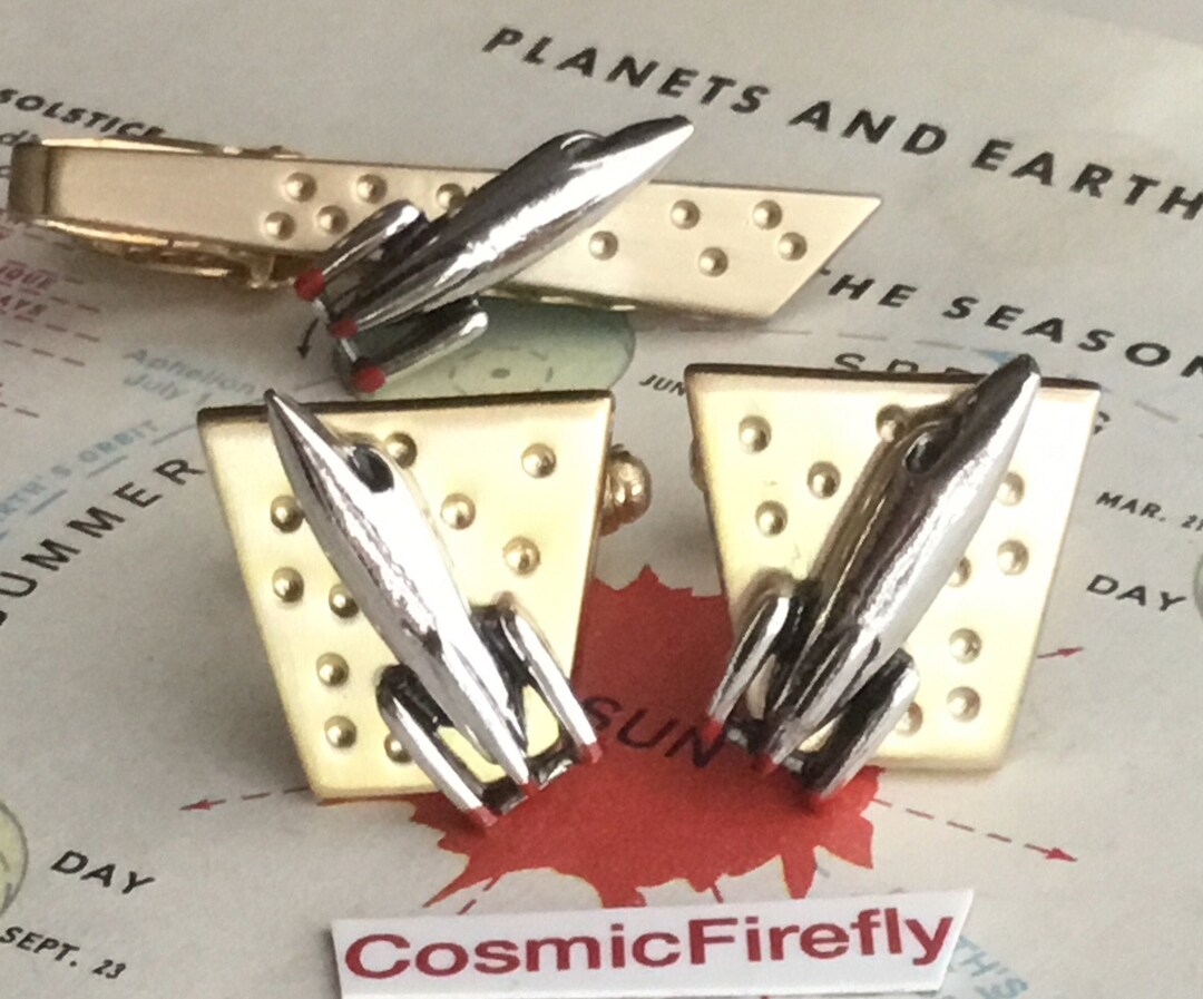 1950's Vintage Space Rocket Ship Cufflinks Plus Spaceship Tie Bar Clip ...