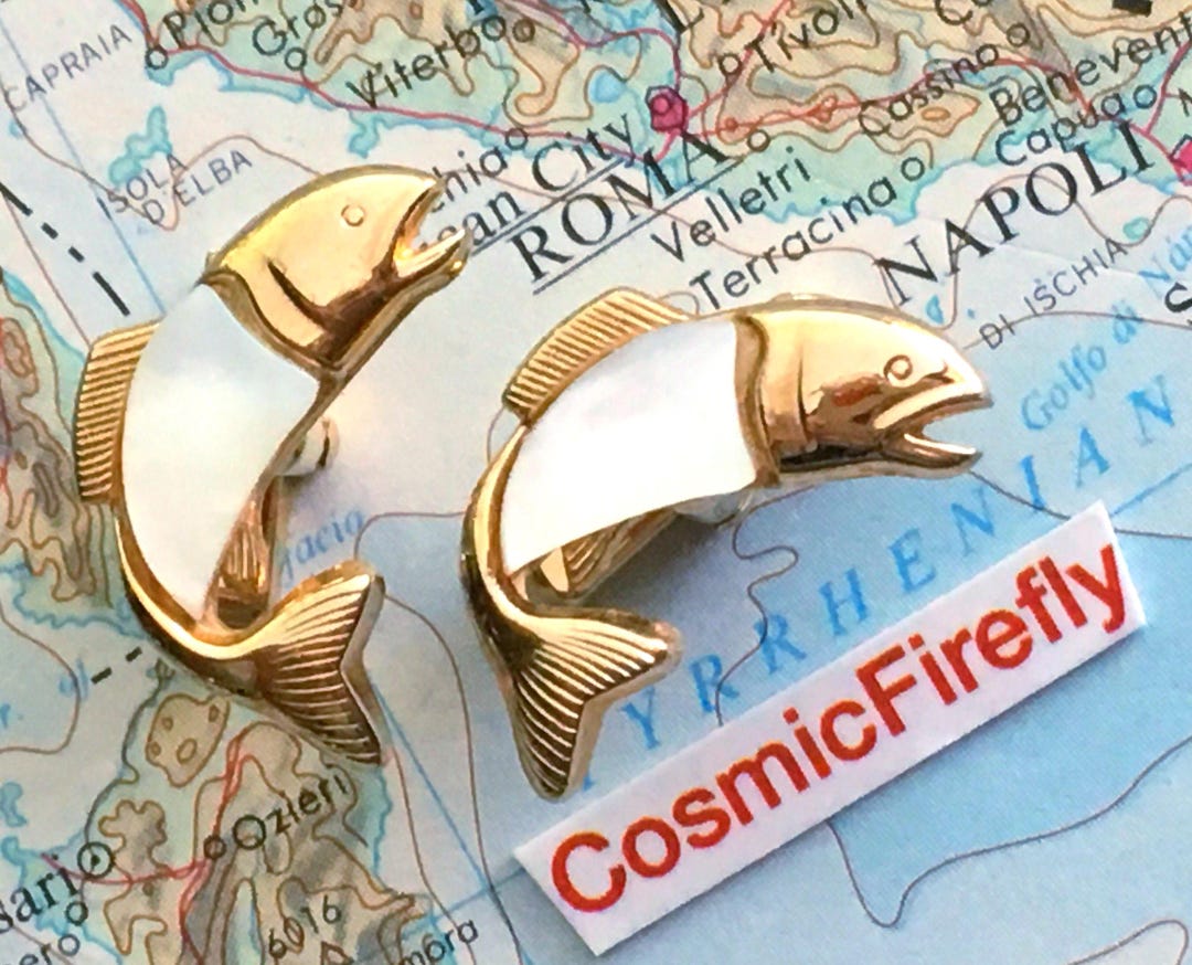 Men's Vintage Antique Gold Fish Cufflinks Made in USA 1950's SWANK ...