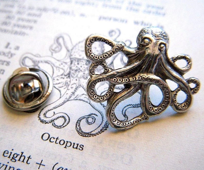 Tiny Octopus Tie Tack Lapel Pin Small Silver Plated Gothic Victorian ...