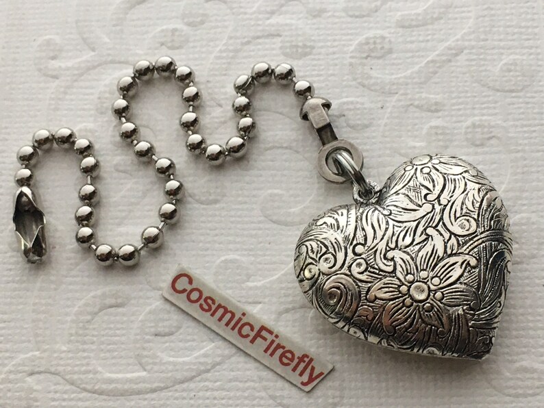 Small Antiqued Silver Puffed Heart Fan Pull Chain Steampunk - Etsy