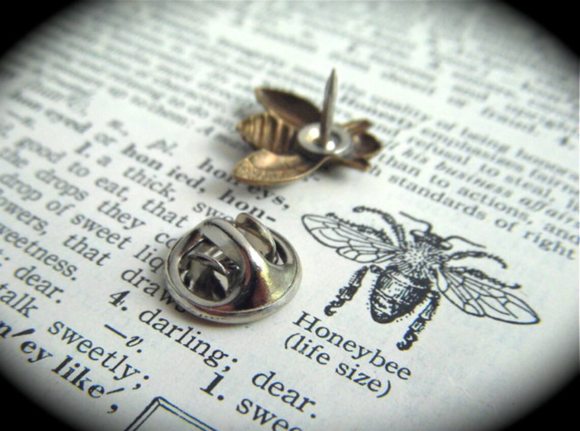 Tiny Bee Pin Tie Tack Small Antiqued Brass Vintage Style - Etsy