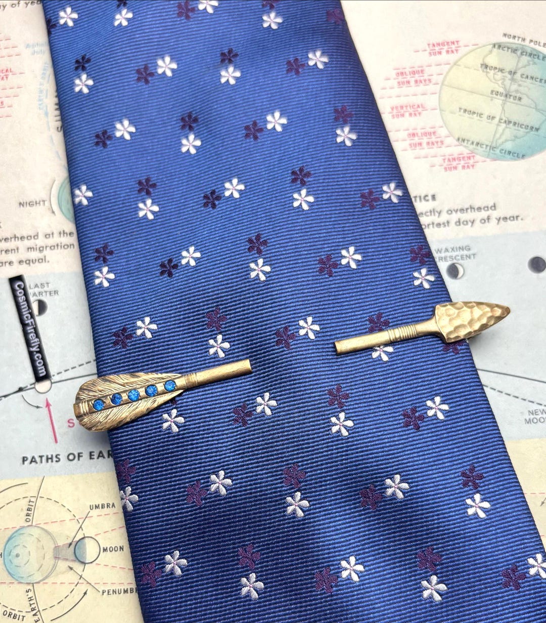 1950's Mid Century Vintage Arrow Tie Bar Clip Blue Crystals Men's ...