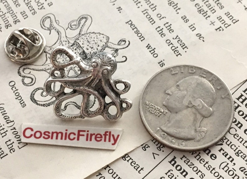 Small Octopus Tie Tack Lapel Pin Rustic Silver Plated Gothic Victorian ...