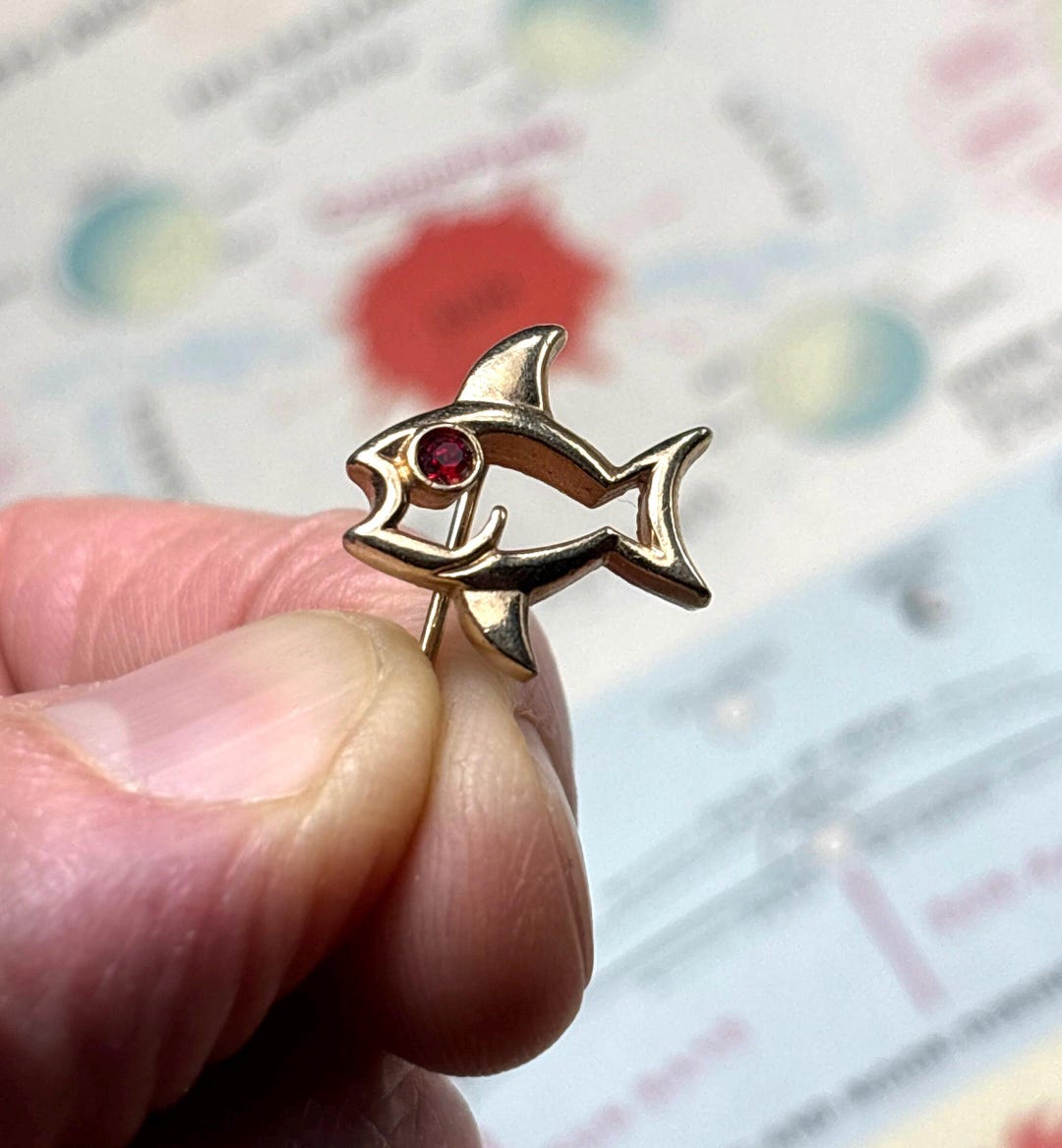 Tiny 1950's Vintage Tropical Fish Tie Tack Pin Clip Fishing Red Crystal ...