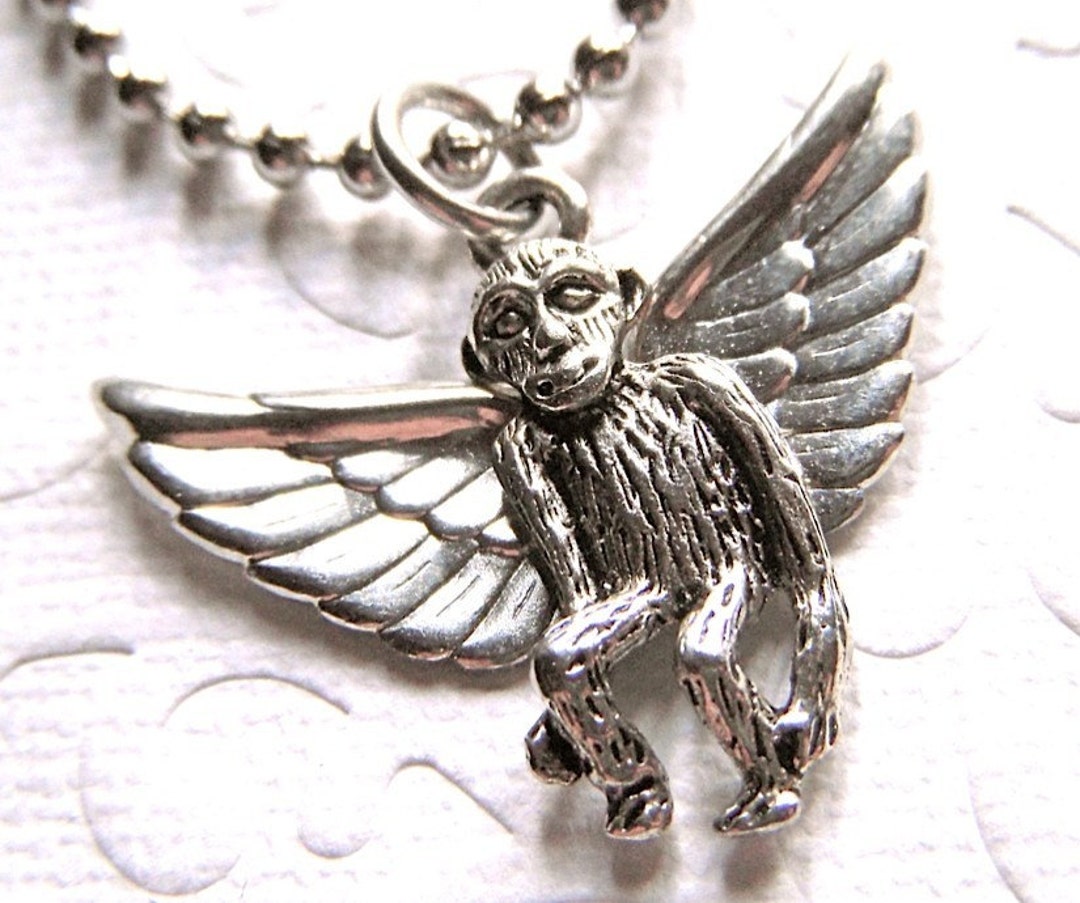 Small Flying Monkey Necklace Wizard of Oz Wicked Witch Inspired Silver ...