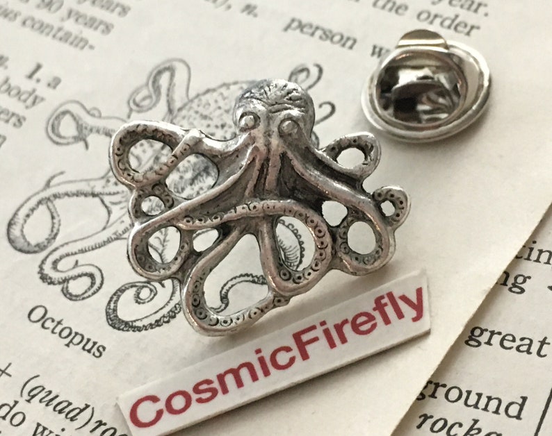 Small Octopus Tie Tack Lapel Pin Rustic Silver Plated Gothic Victorian ...