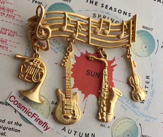 Vintage Music Pin Brooch Musical Instruments Costume … - Gem