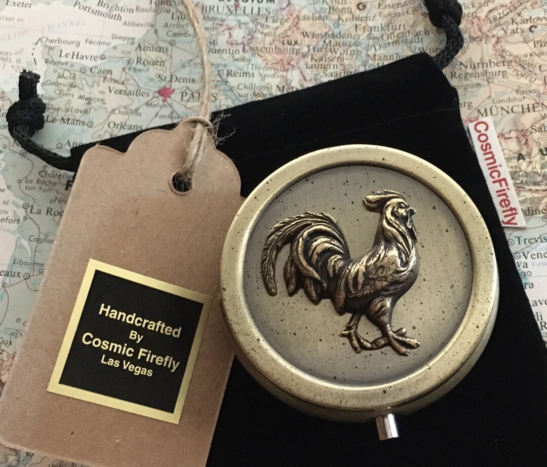 Small Lightweight Round Rooster Pill Box ED Pill Case Victorian ...