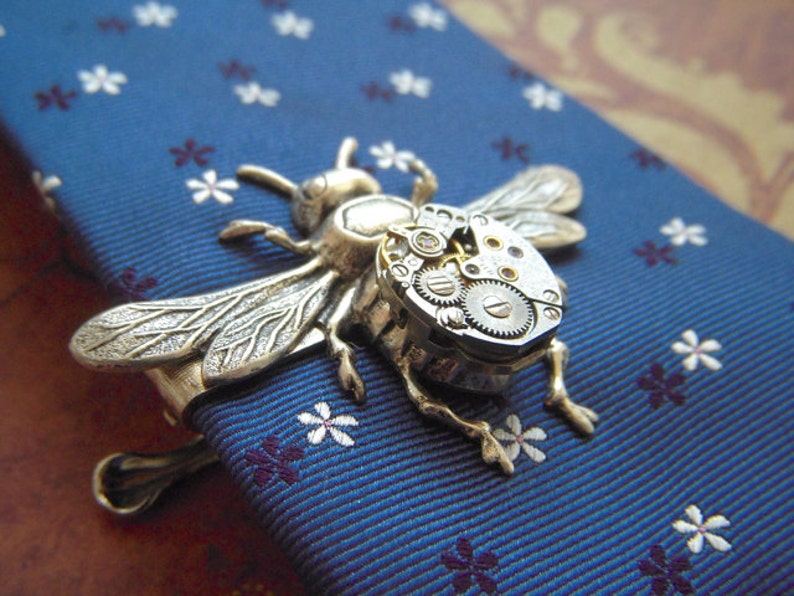 Steampunk Bee Tie Bar Clip Upcycled Vintage Watch Movement - Etsy UK