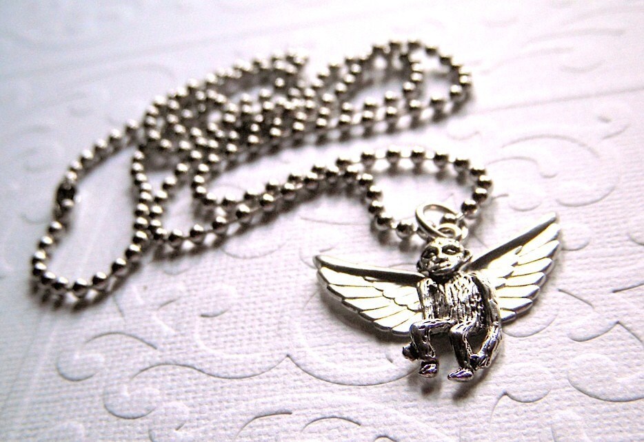 Small Flying Monkey Necklace Wizard of Oz Wicked Witch Inspired Silver ...