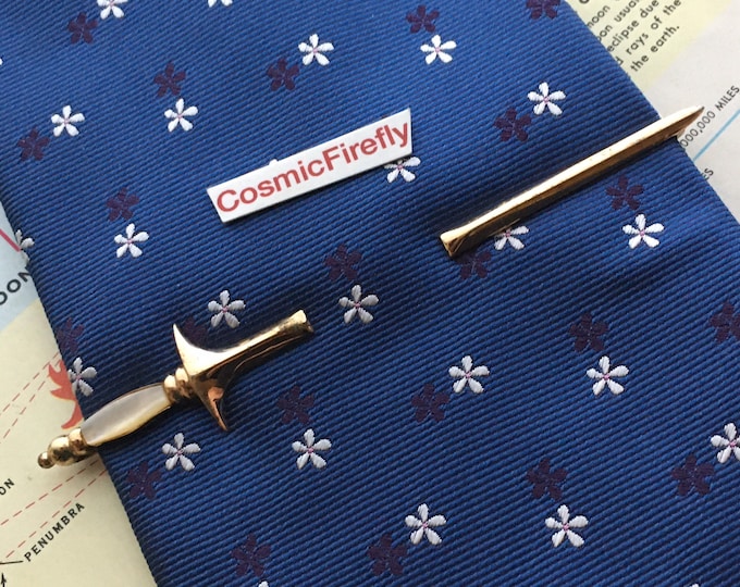 Gold SWORD Tie Bar / Tie Clasp / Tie Clip Vintage Swank W/ Pearl Handle ...