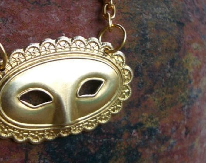 VENETIAN MASK PENDANT NECKLACE SALE Vintage Design Gold BRASS ...