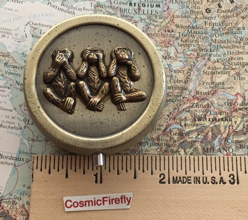Small Lightweight Round Brass Monkey Pill Box Pill Case Size - Etsy