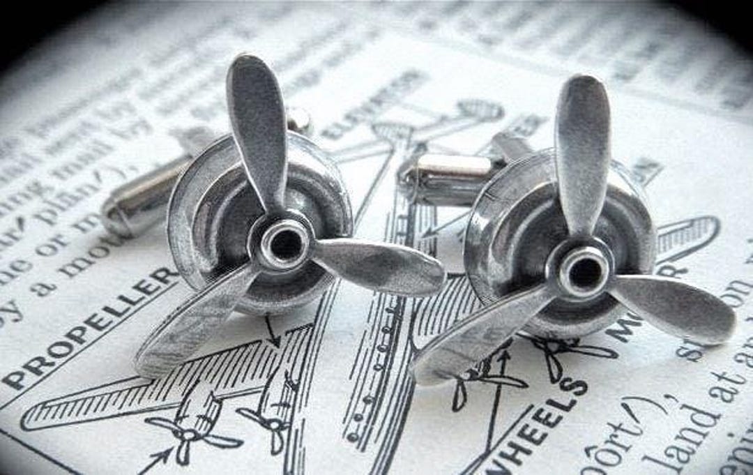 Men's Steampunk Propeller Cufflinks Antiqued Silver Plated Spinning ...