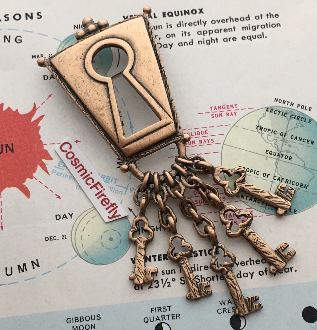 Vintage GUESS Keyhole Pin Brooch Costume Jewelry Skeleton Key Charms ...