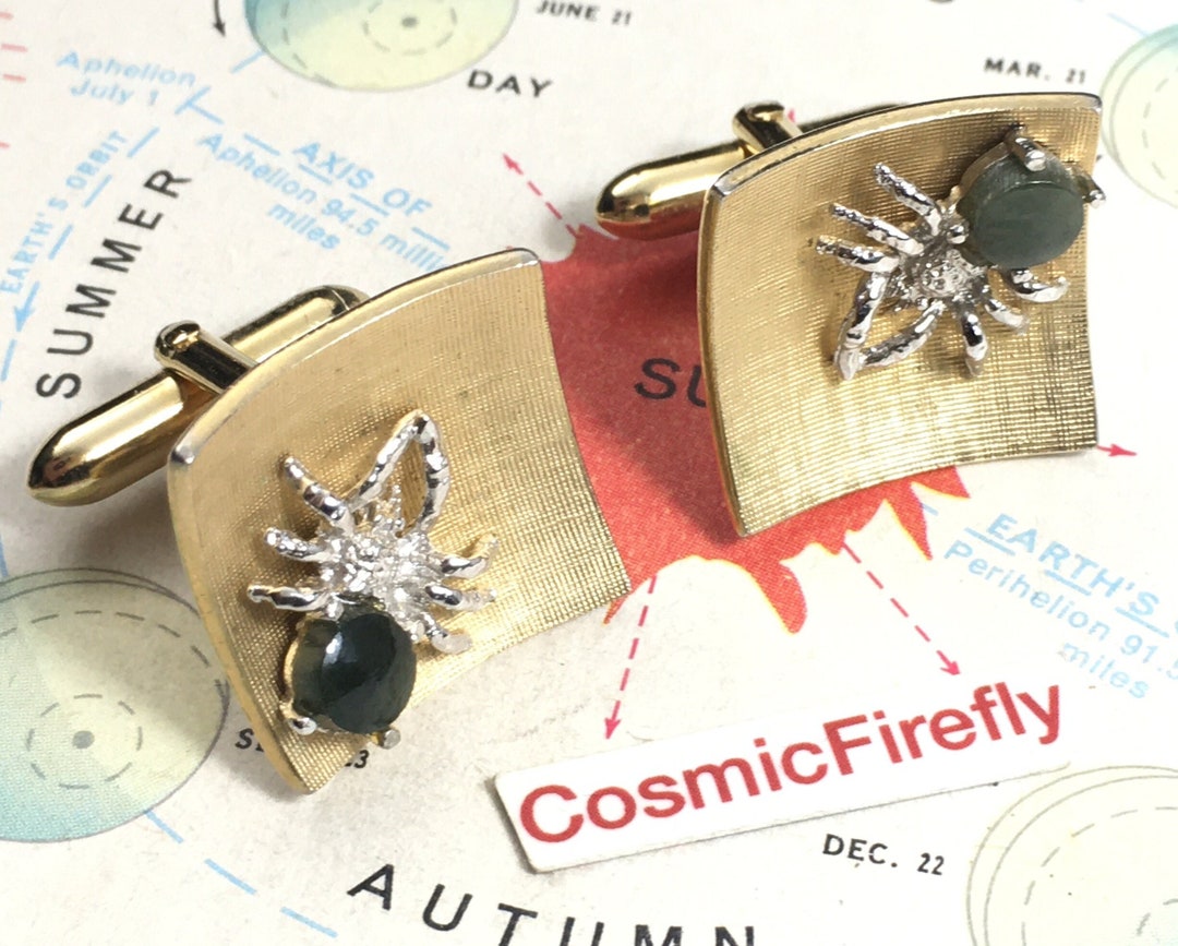 1950's Vintage JADE Spider Cufflinks Silver Gothic Party Halloween ...
