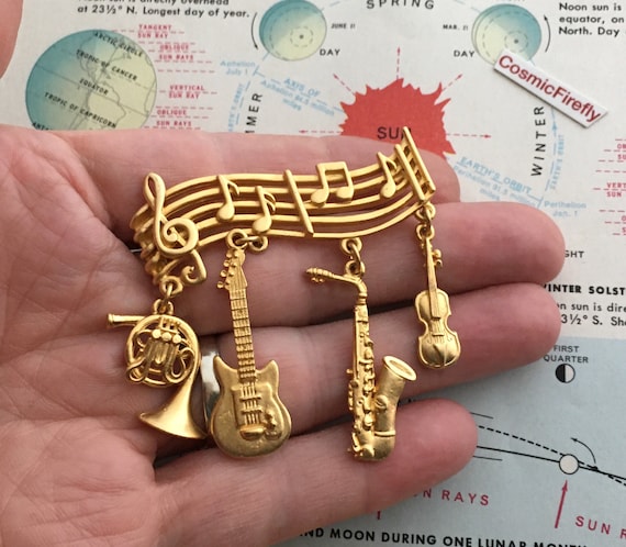 Vintage Music Pin Brooch Musical Instruments Costume … - Gem