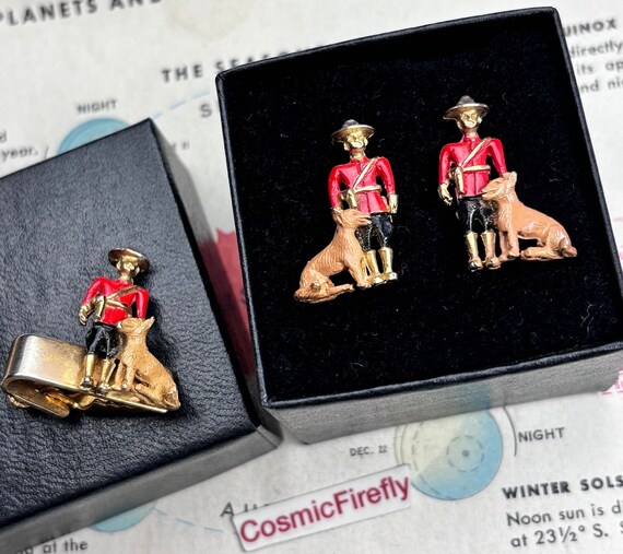 1950's Vintage Royal Canadian Mountie Cufflinks & Tin… - Gem