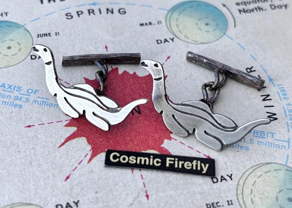 1950's Vintage Loch Ness Monster Cufflinks Sterling S… - Gem