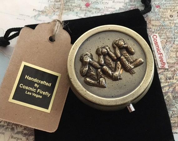 Small Lightweight Round Brass Monkey Pill Box Pill Case Size - Etsy