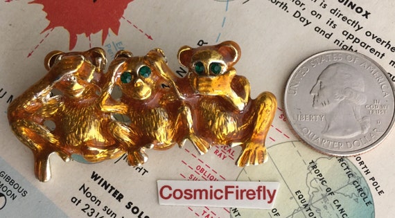 Small Vintage See No Evil Monkey Pin Brooch Costume J… - Gem